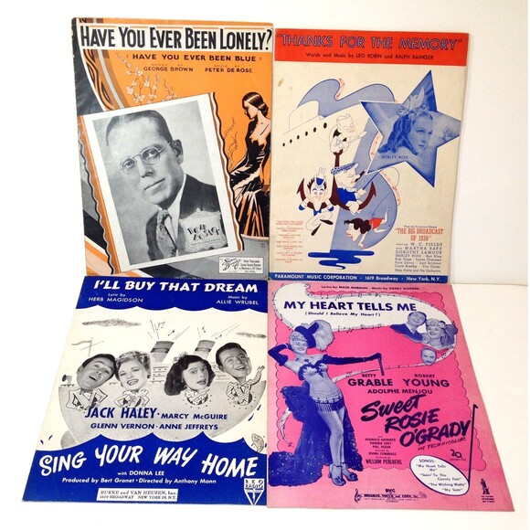 Other | 4 Vintage 193s 40s Sheet Music Betty Grable My Heart Tells Me ...